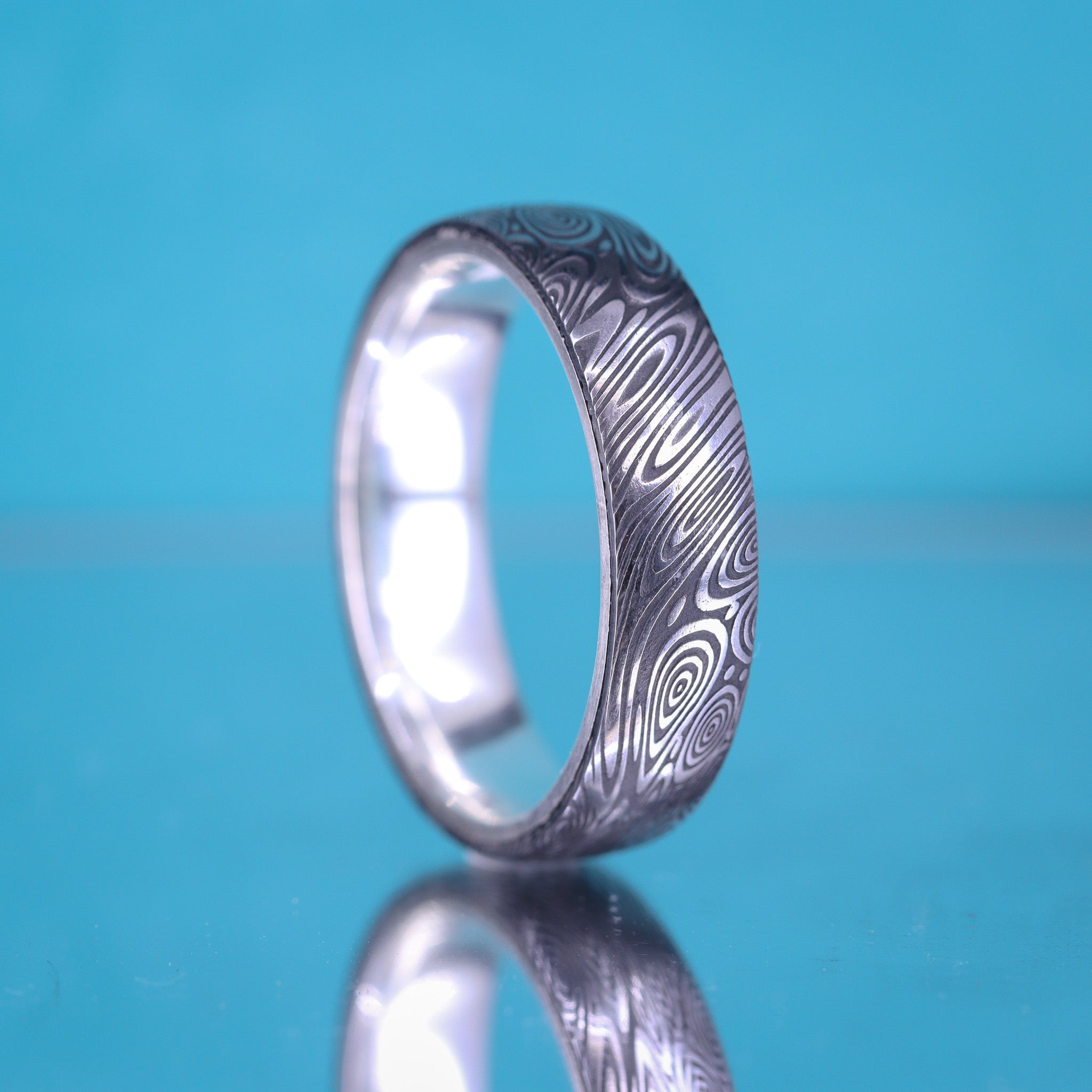 Water Ripples Damascus and Silver Wrap Wedding Ring - The Forge Dam Ri ...