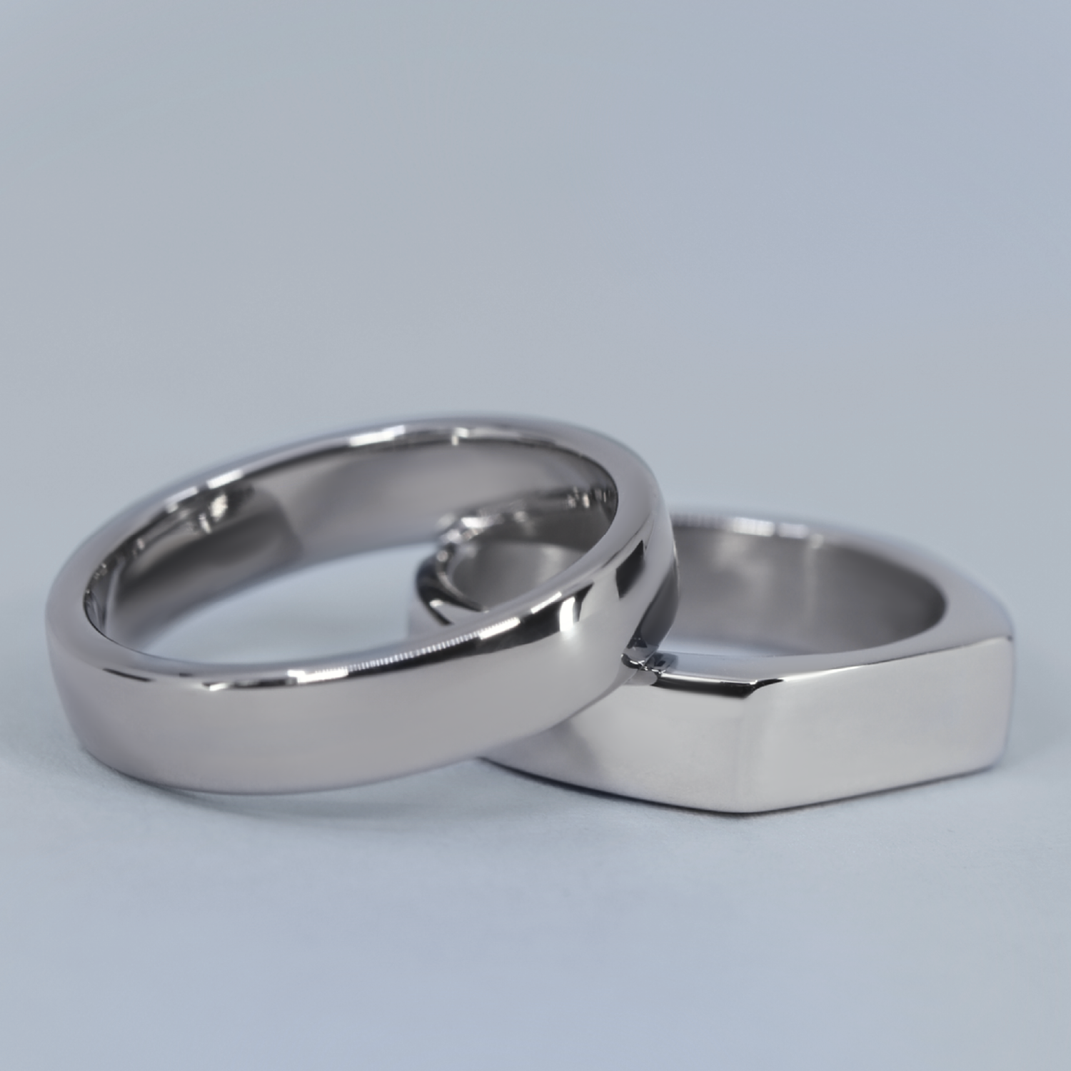 Stainless Steel Signet & Polished Titanium Wedding Ring Set | Flinn ...