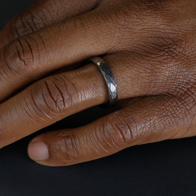 Hammered Effect 4.0mm Super Titanium Wedding Ring - Titanium & Tungste ...