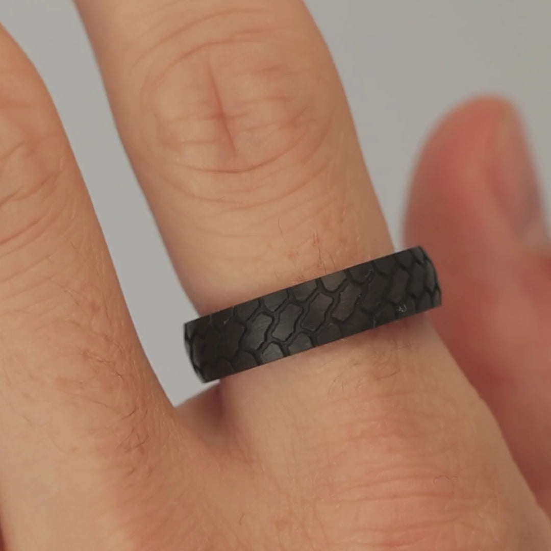 Titanium and Carbon Fibre Tyre Effect Wedding Ring - The Marshal ...
